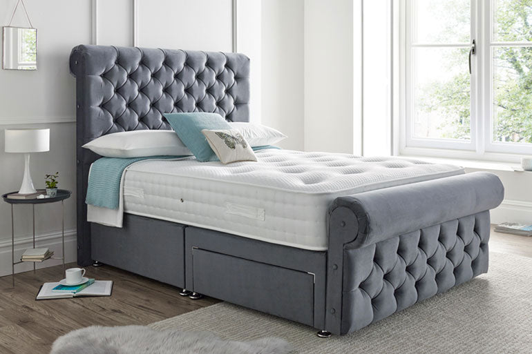Divan Sleigh Bed with Palermo Headboard High Foot End